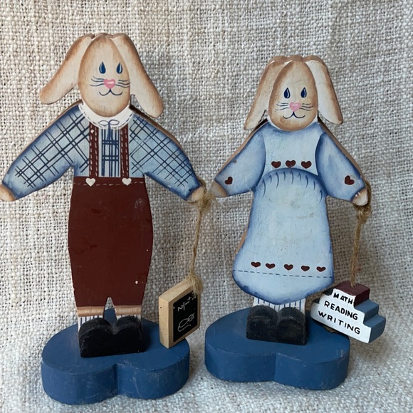 Hand Crafted | Accents | Crafted Wood Rabbit Figures Primitive ...